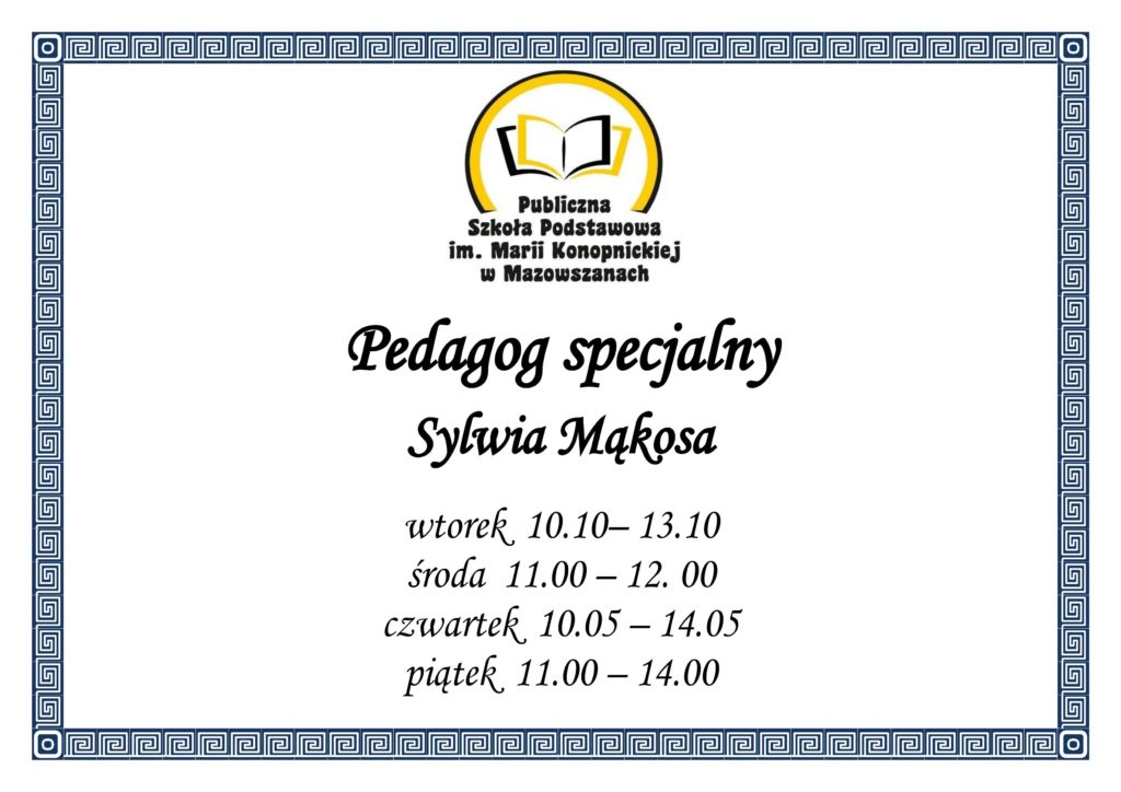 Pedagog specjalny - Szkoła Podstawowa im. Marii Konopnickiej w Mazowszanach